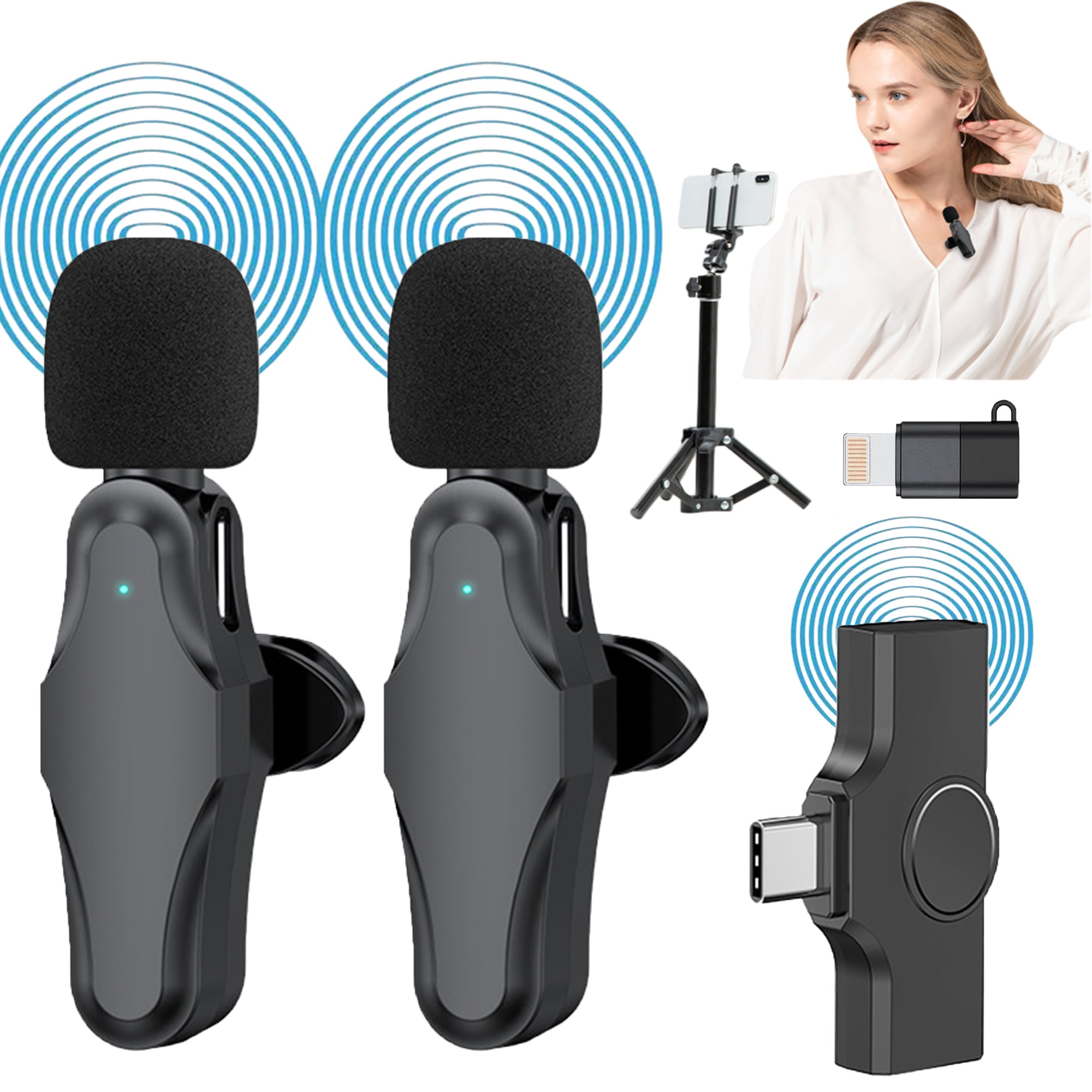 Wireless Microphone with 2 Microphone for iPhone iPad,Type-c,Plug-Play ...