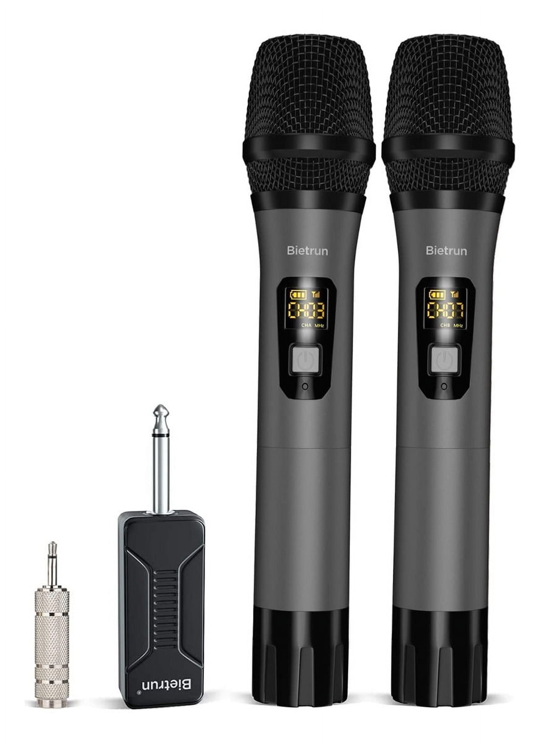 Wireless Microphone, Bietrun UHF Metal Dual Handheld Cordless Dynamic ...