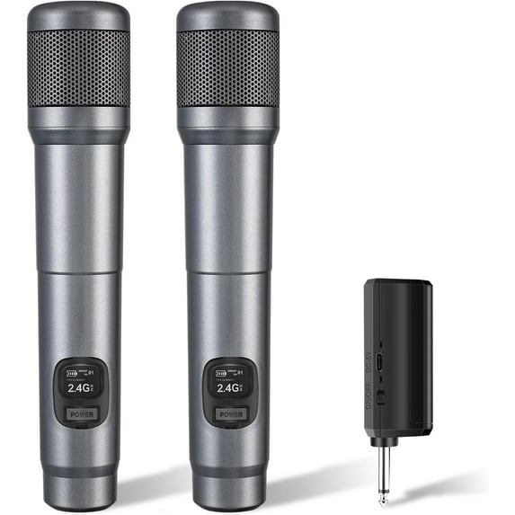 Wireless Microphone, Dual Handheld Dynamic Mic with Rechargeable ...