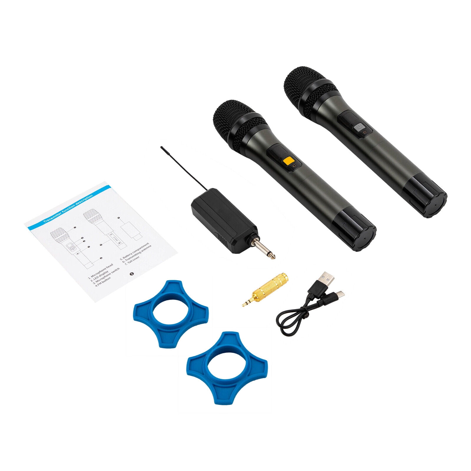 Wireless Microphone Handheld Dual Dynamic Mics Set Rechargeable ...