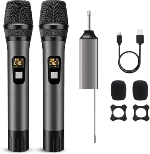 Wireless Microphone, Handheld UHF Dual Metal Cordless Dynamic Mic ...