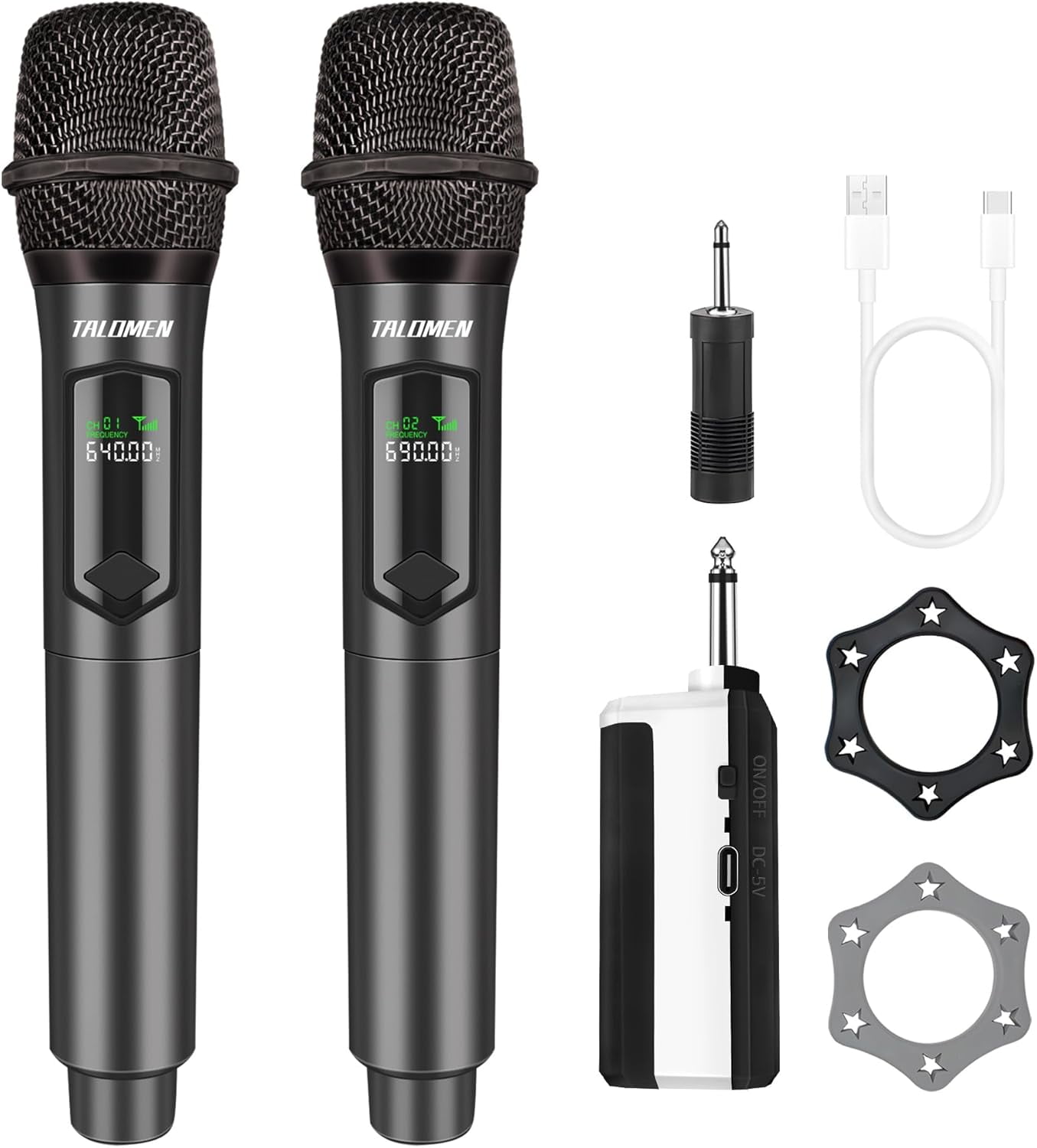 Wireless Microphone,Professional Dual Handheld Cordless Dynamic Mic ...