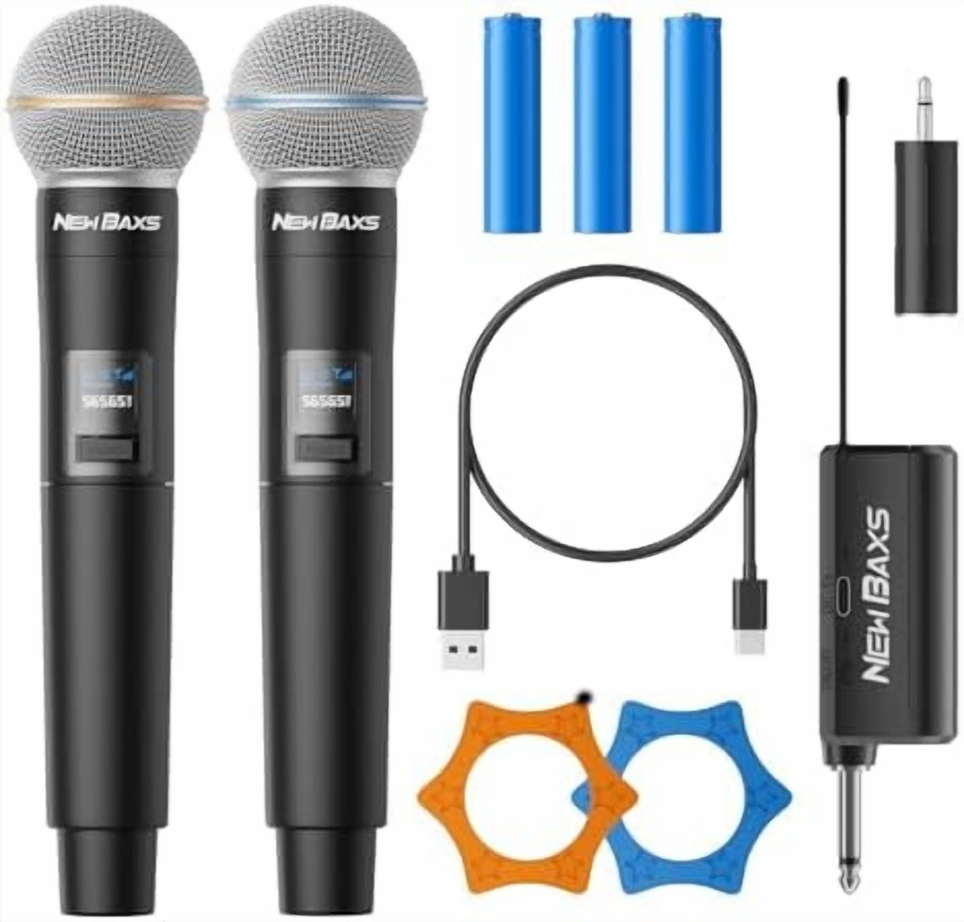 Wireless Microphone, Rechargeable Dual Cordless Handheld Dynamic ...