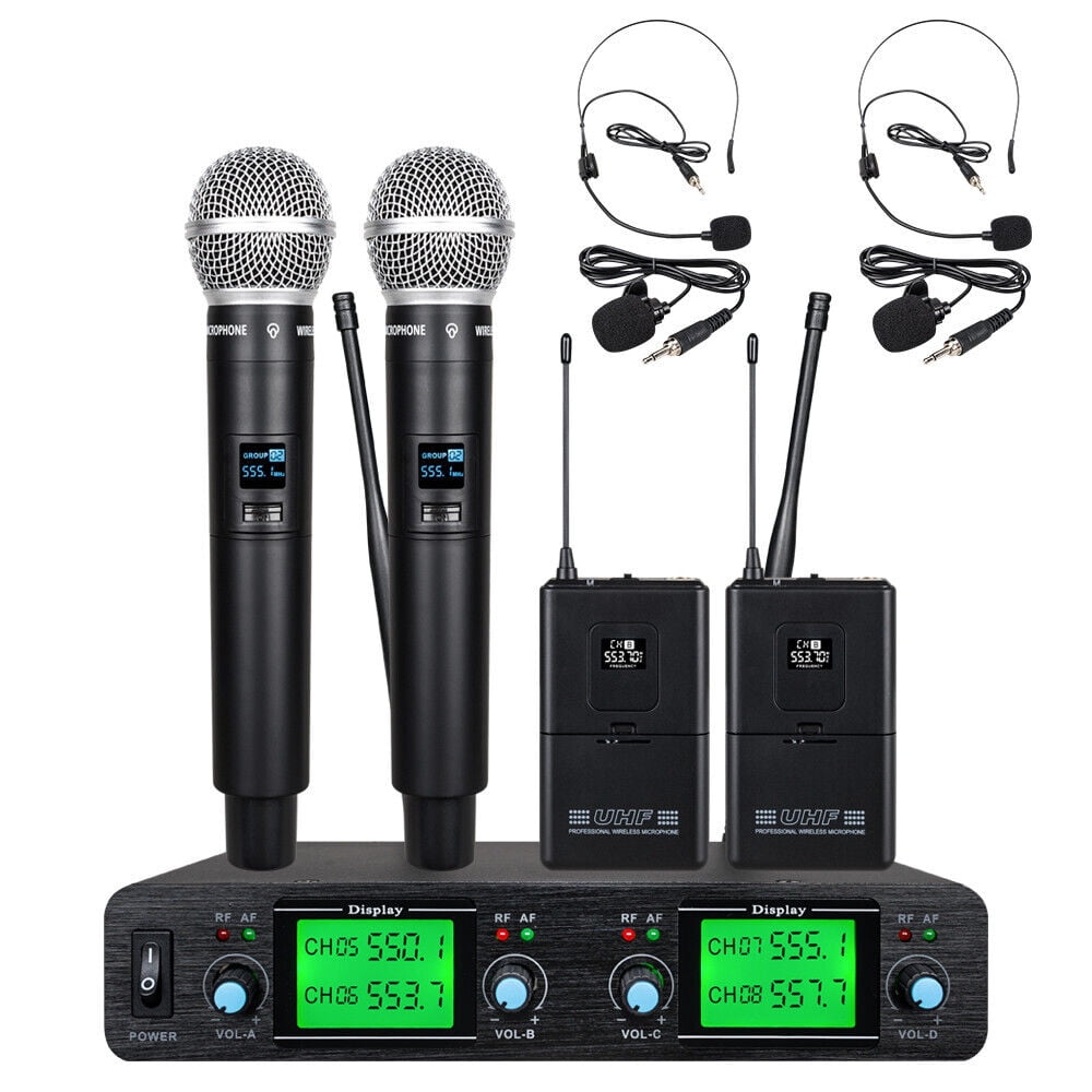 Wireless Microphone System 4 Channel UHF 2 Handheld 2 Headset 2 ...