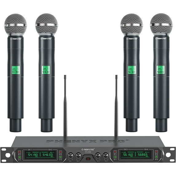 Wireless Microphone System, 4-Channel UHF Wireless Mic, Fixed Frequency ...