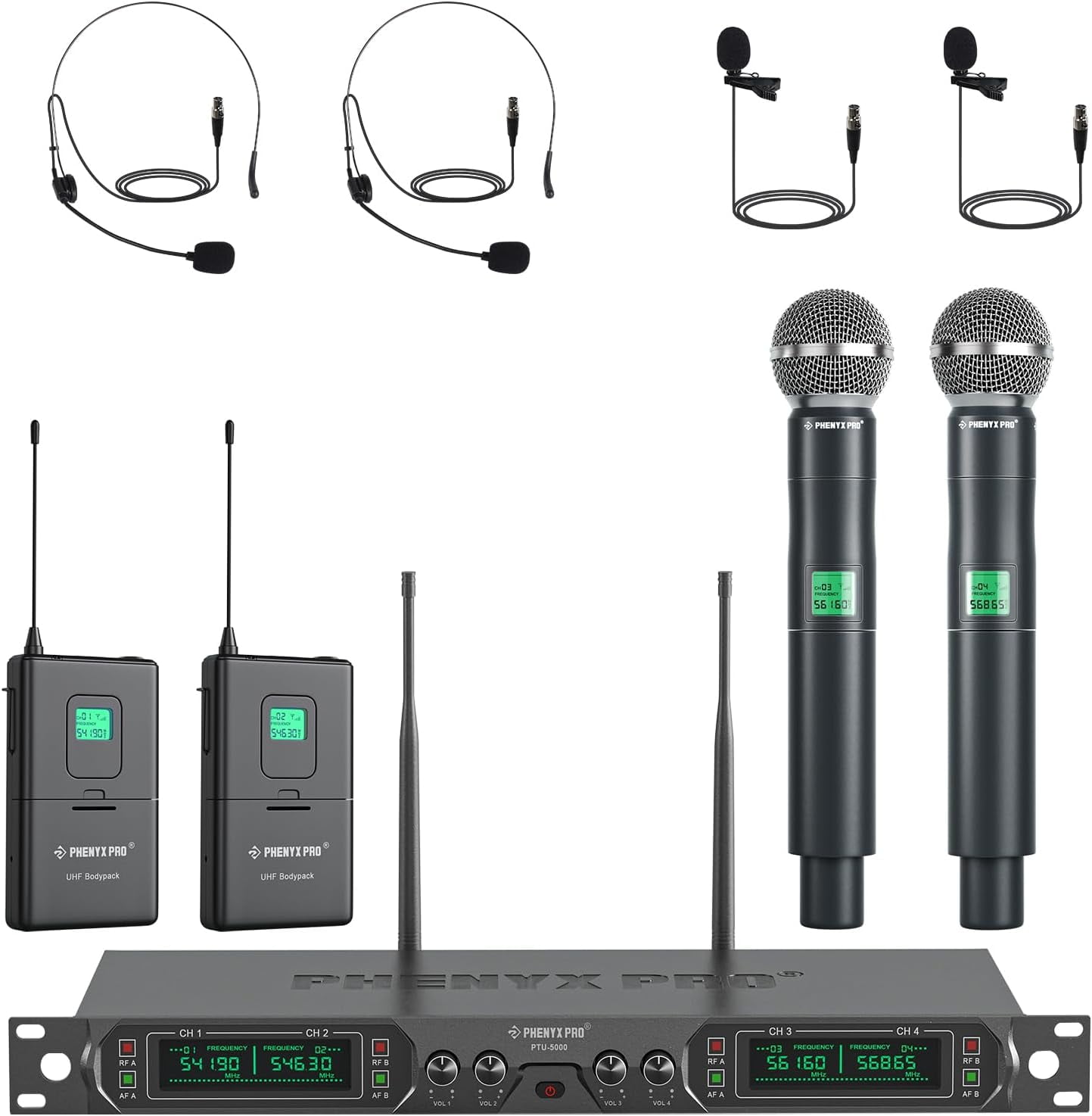 Wireless Microphone System, 4-Channel UHF Wireless Mic Set with ...