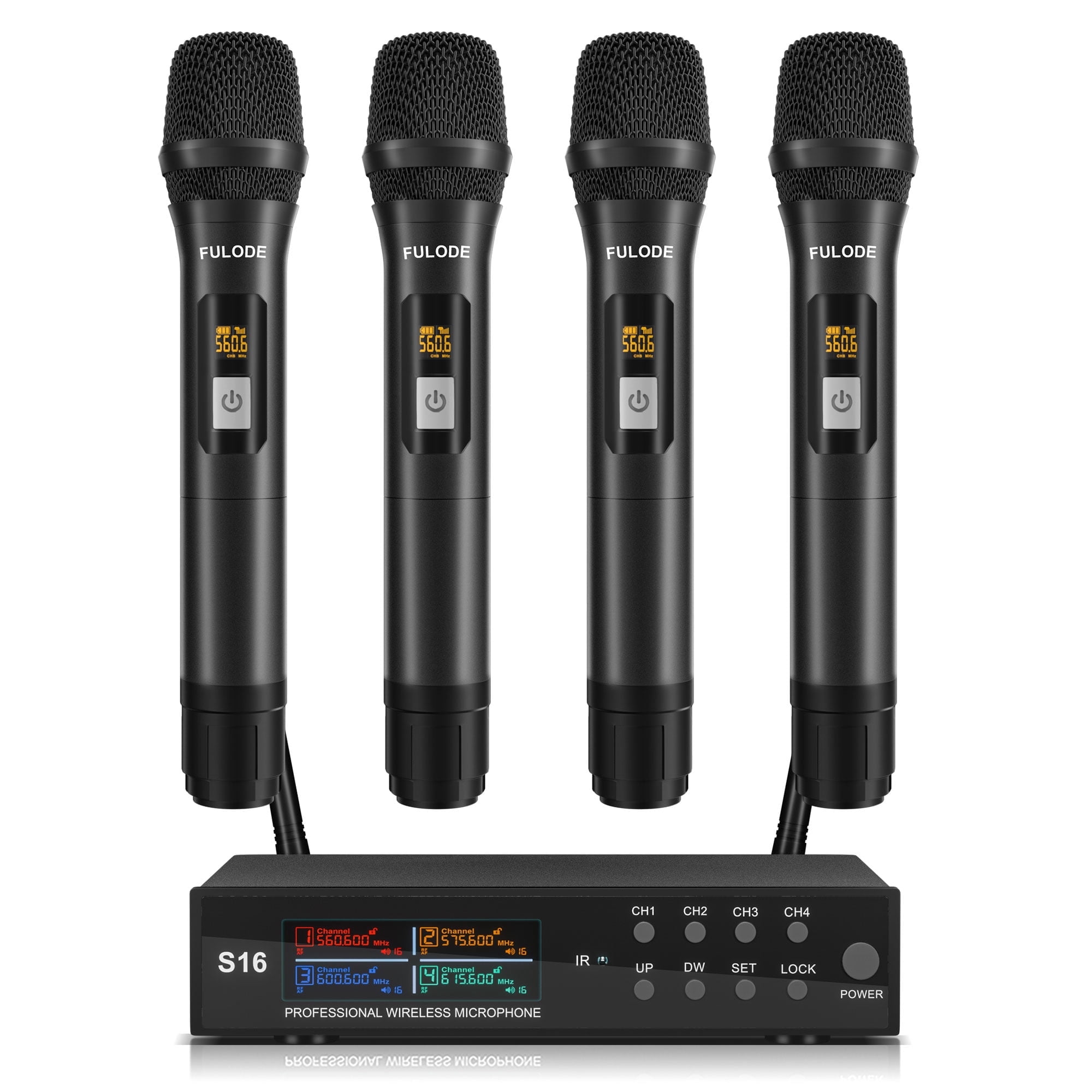 Wireless Microphone System, Pro 4 Channel UHF Mics Set with Metal ...