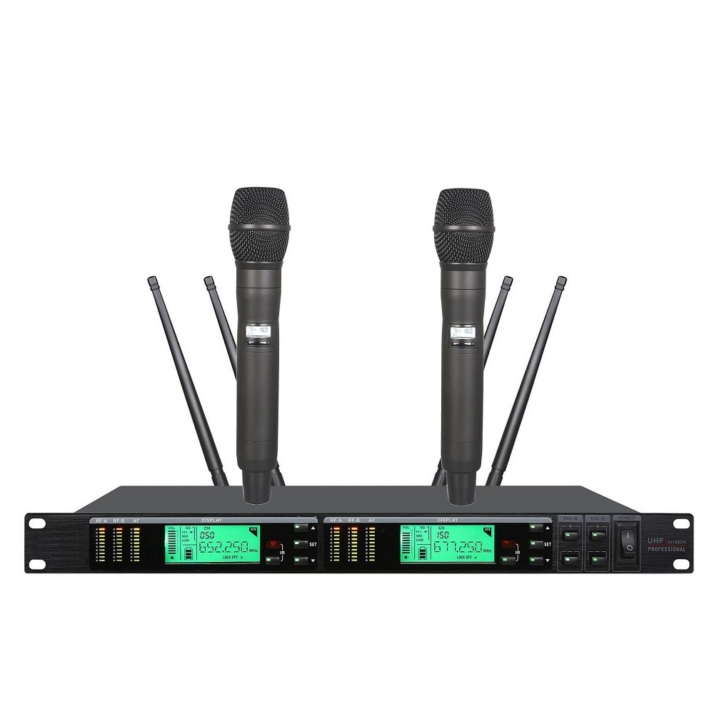 Wireless Microphone System, UHF Adjustable Frequency with 2 Handheld ...