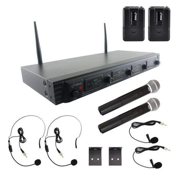 Wireless Microphone System, UHF Quad Channel Fixed Frequency, 2 ...