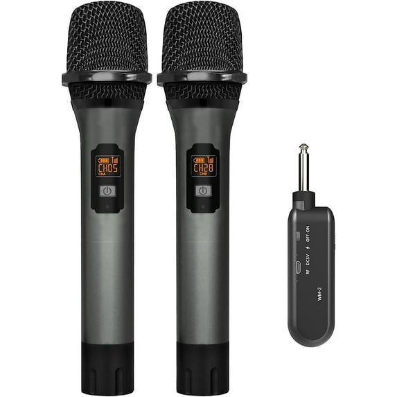 Wireless Microphone, UHF Cordless Dual Handheld Dynamic Mic Set with ...