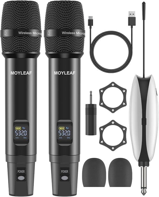 Wireless Microphones,Metal Microphone with Dual Professional UHF ...