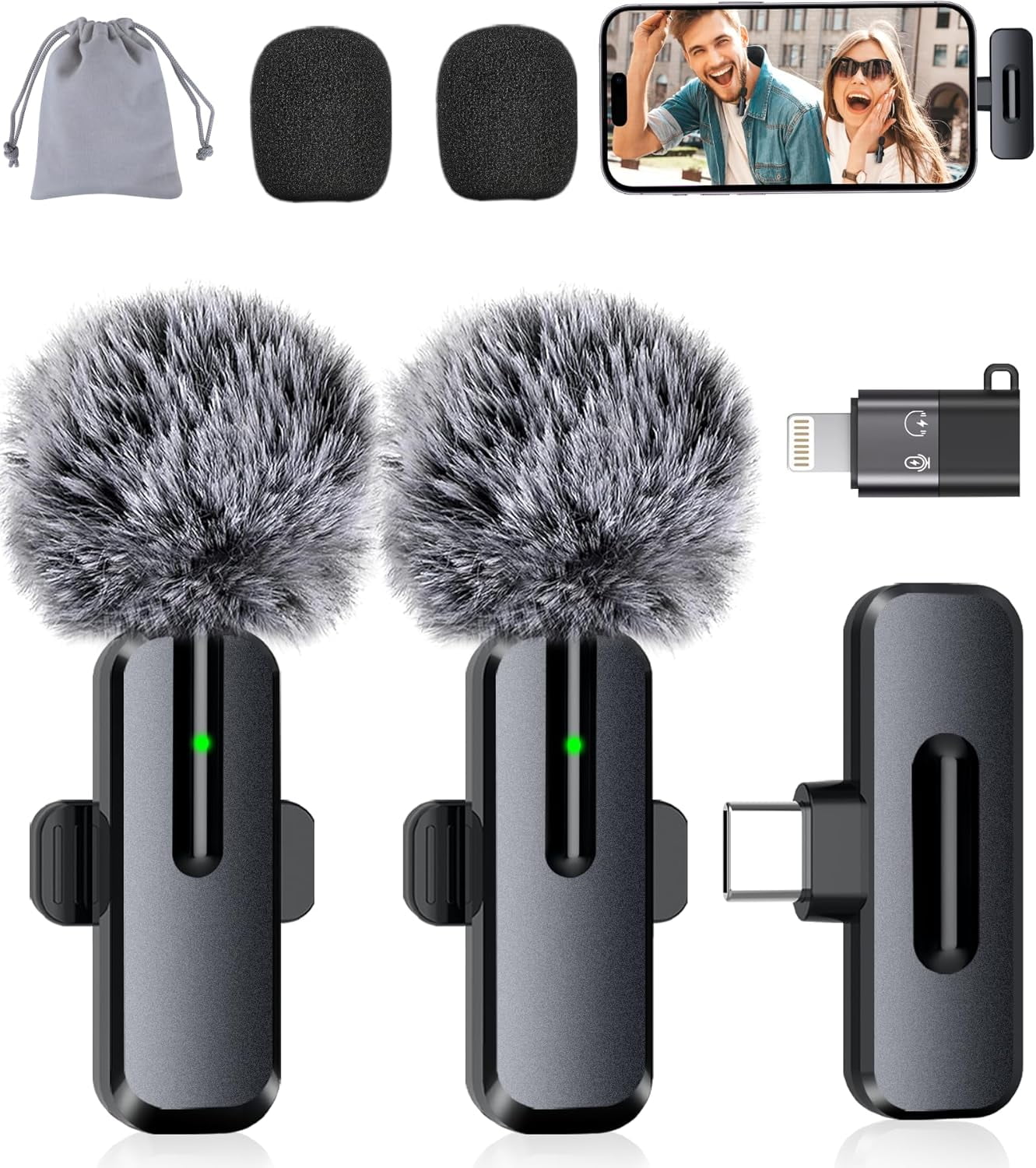 Wireless Mini Microphone for iPhone - 2 Pack Lavalier Bluetooth ...