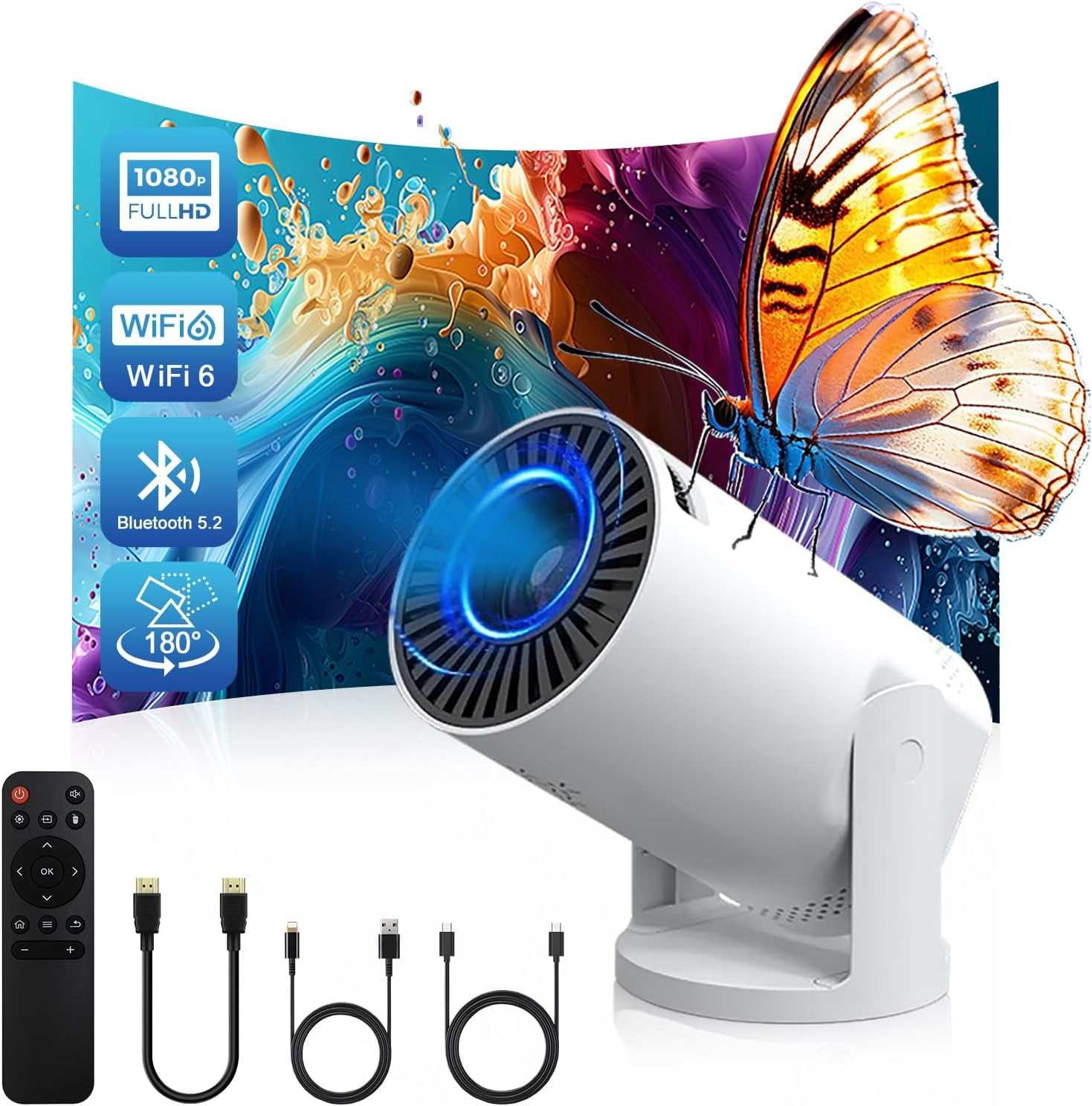 Wireless Mini Projector with WIFI 6 and Bluetooth, 4K 1080P Support ...