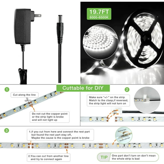 Wireless Motion Activated LED Strip Lights, Cool White (1×Controller+2× ...