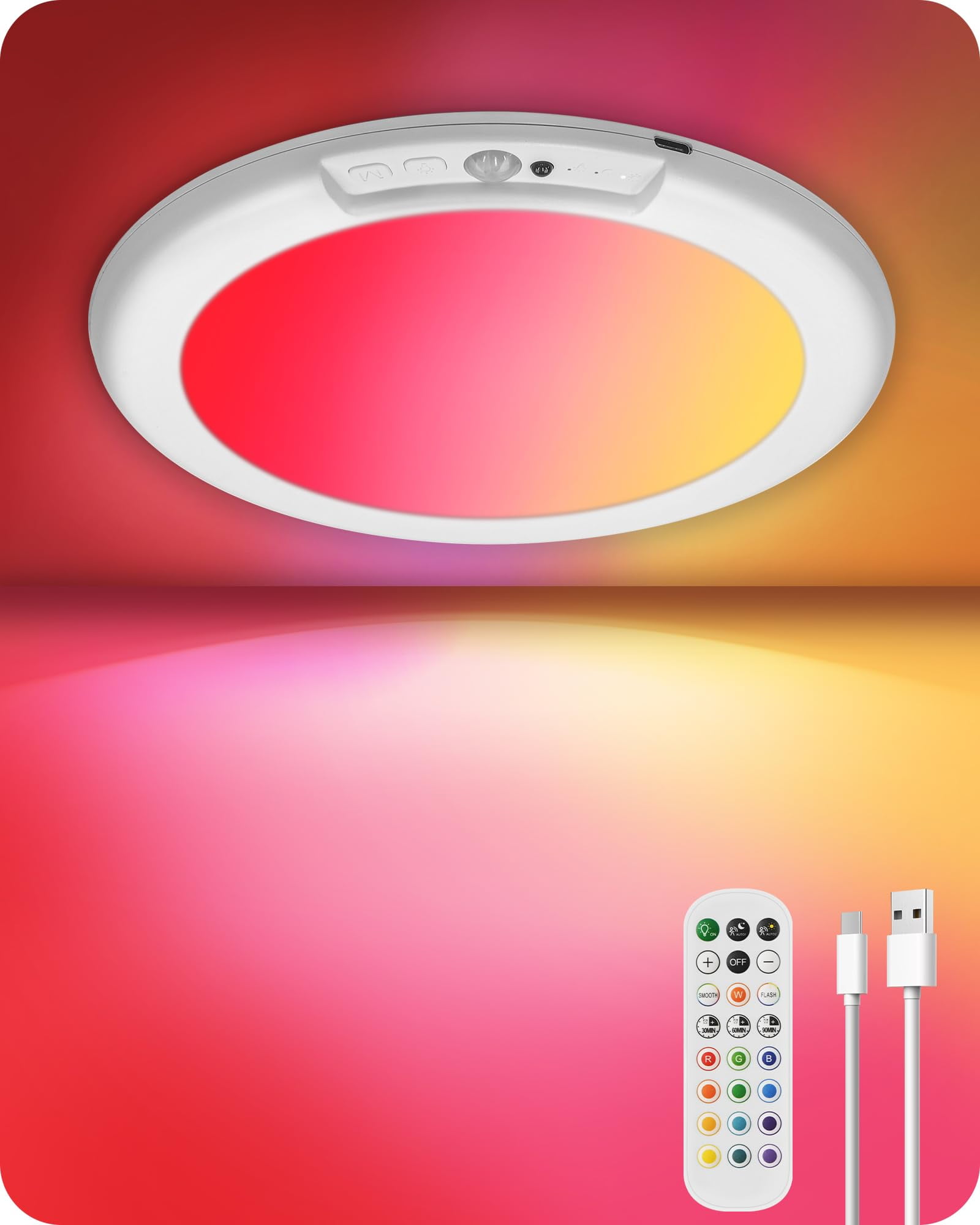 Wireless Motion Sensor Ceiling Light with Remote Control - Battery ...