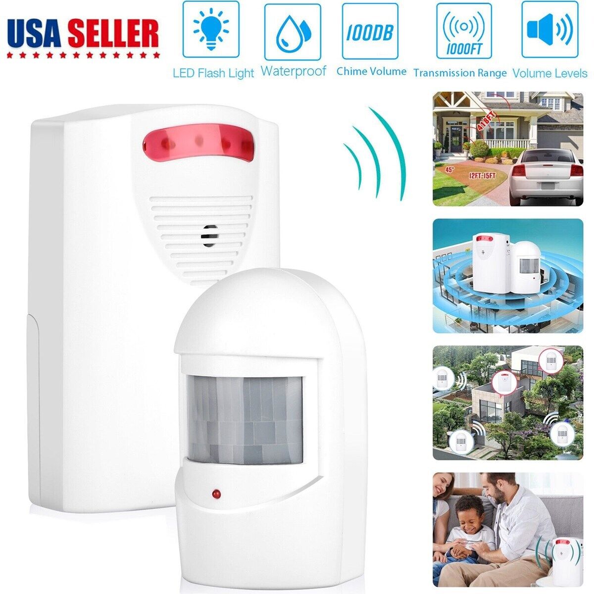 Wireless Motion Sensor System Driveway Garage PIR Alarm Alert Security ...