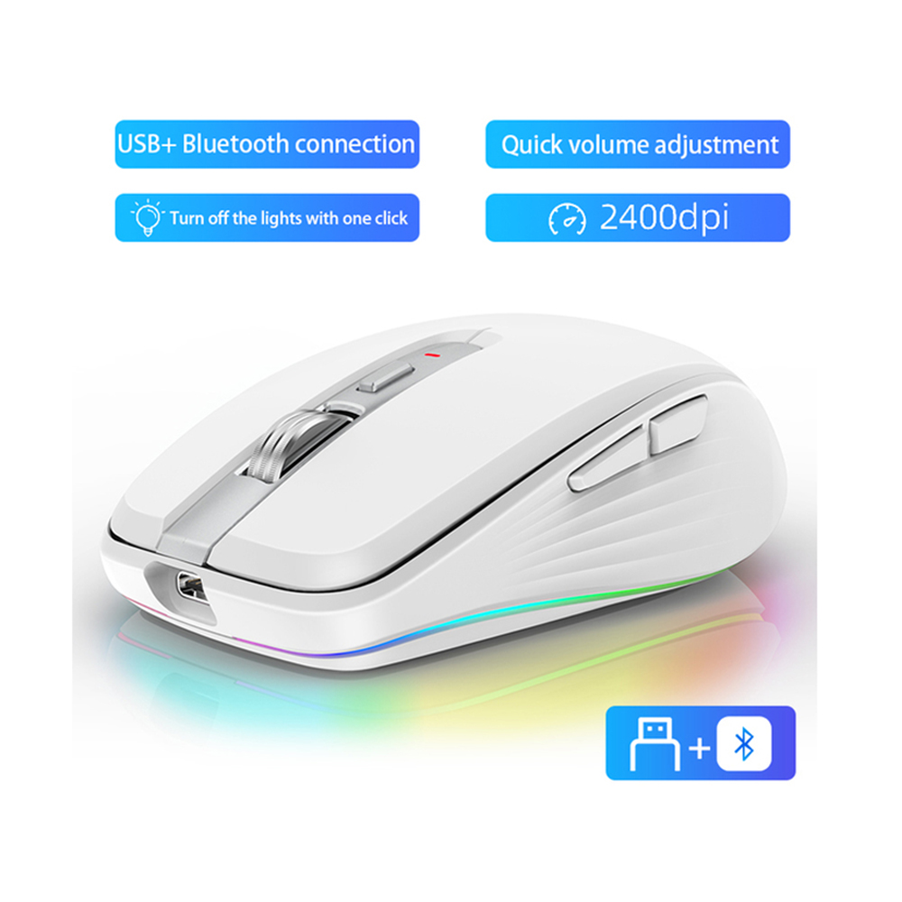 Wireless Mouse 2.4G Bluetooth 5.1 Dual Mode 2400DPI Optical Silent ...