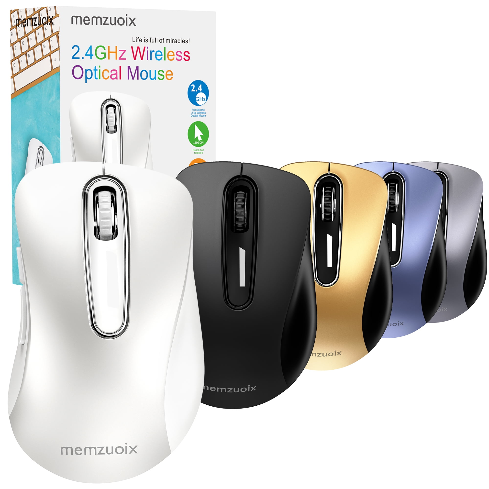 Wireless Mouse, 2.4GHz with USB Mini Receiver, 1200 DPI Optical ...