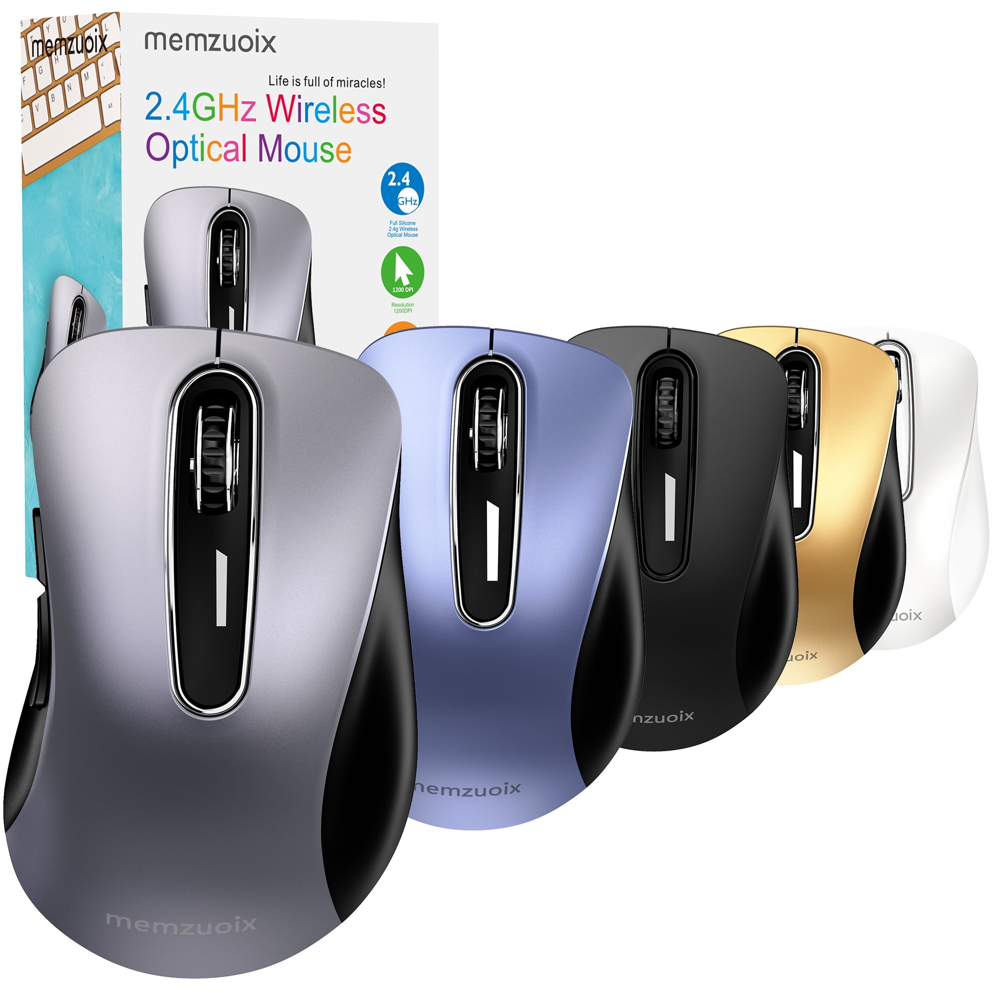 Wireless Mouse, 2.4GHz with USB Mini Receiver, 1200 DPI Optical ...