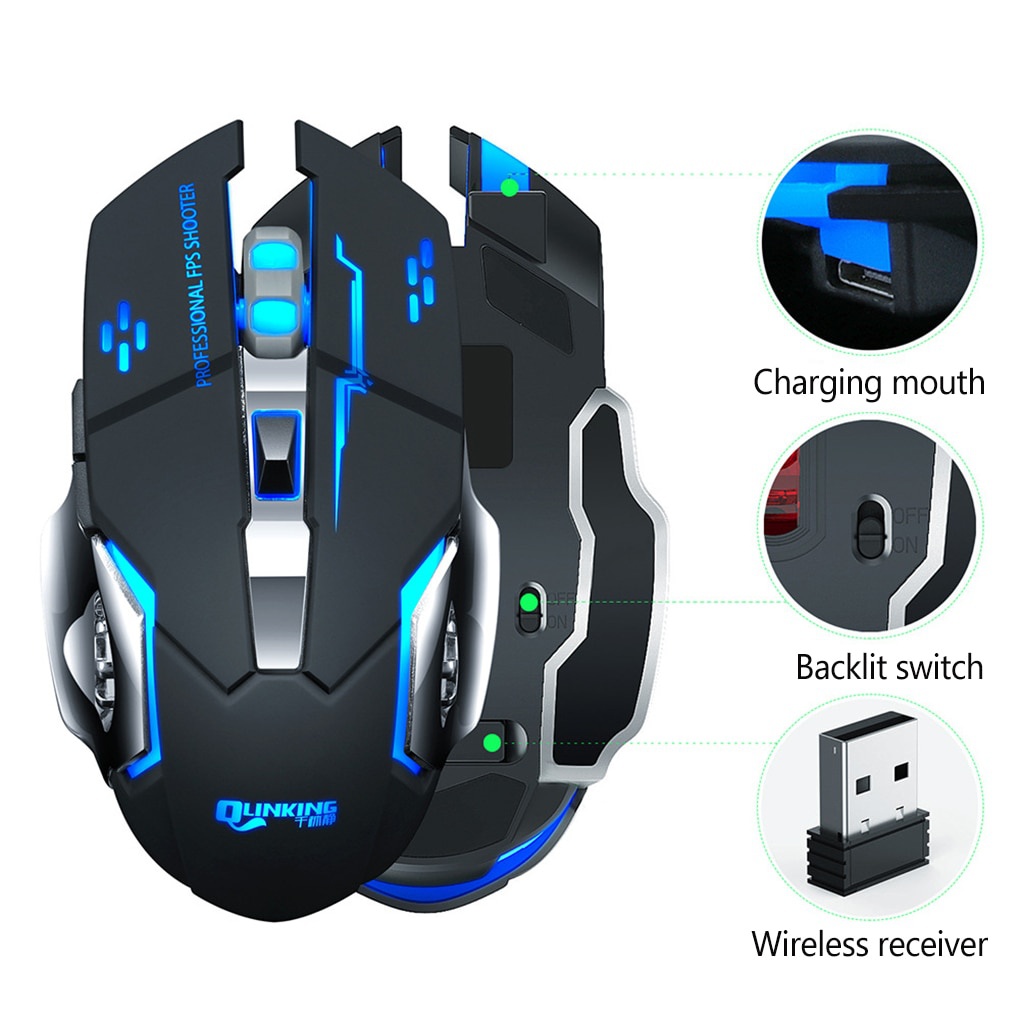 Wireless Mouse 7 Color Breathing Light Rechargeable Desktop Computer ...