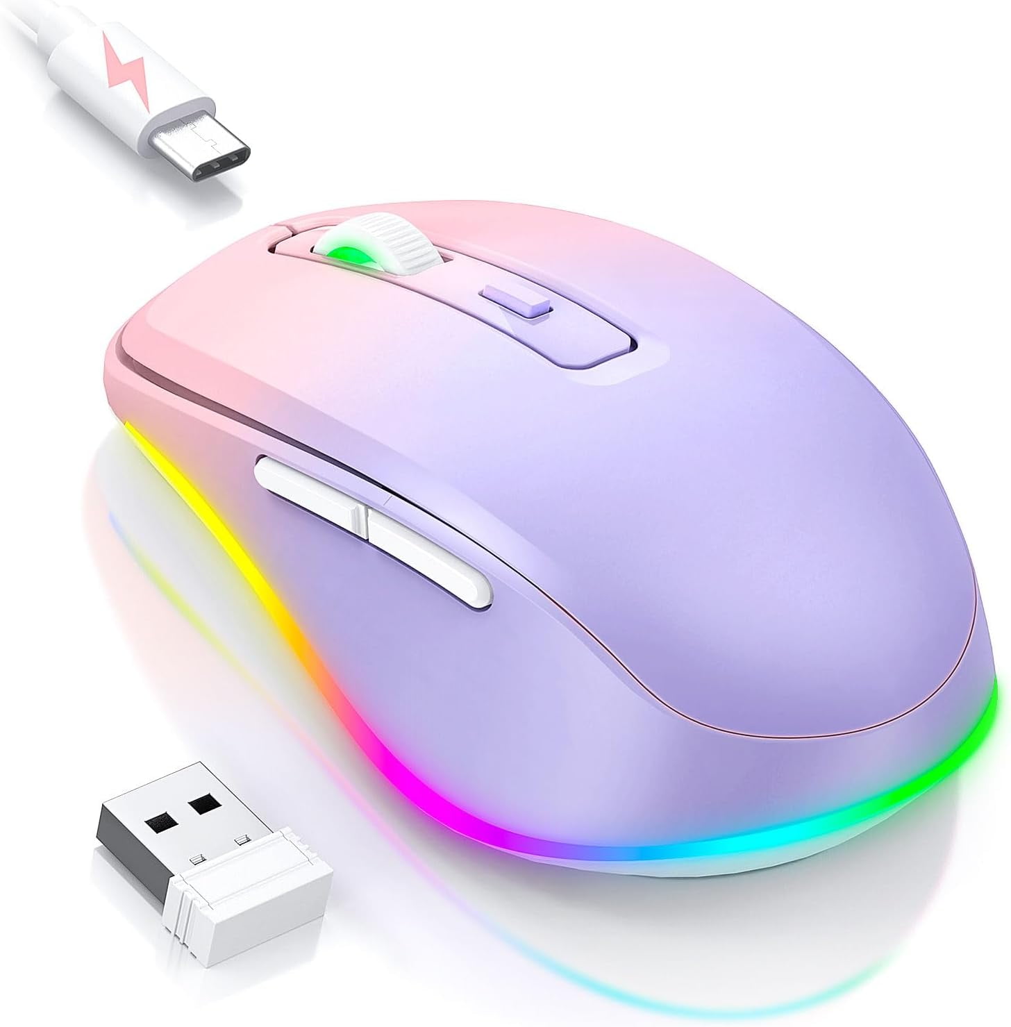 Wireless Mouse Jiggler - LED Wireless Mice with Build-in Mouse Mover, Rechargeable Moving Mouse ...