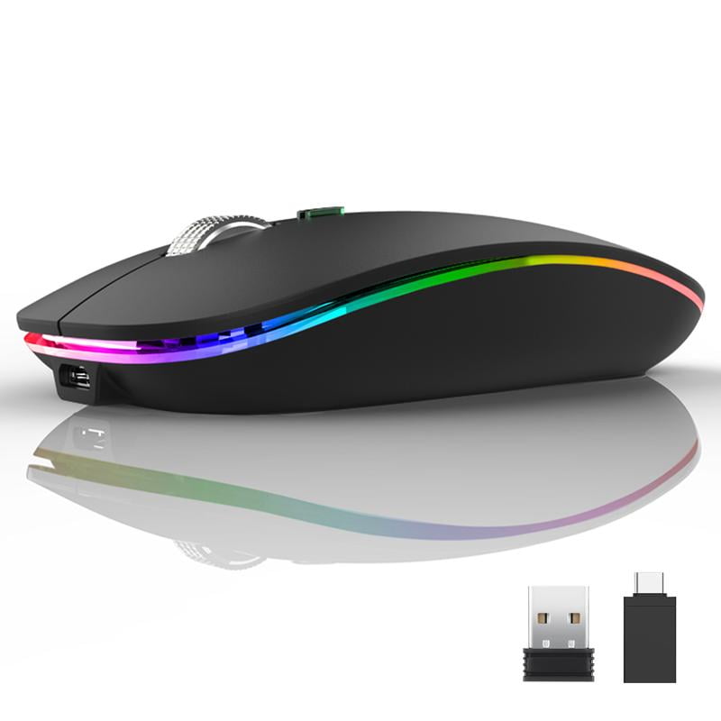 Wireless Mouse LED Rechargeable Silent Mouse with Type C Adapter ...