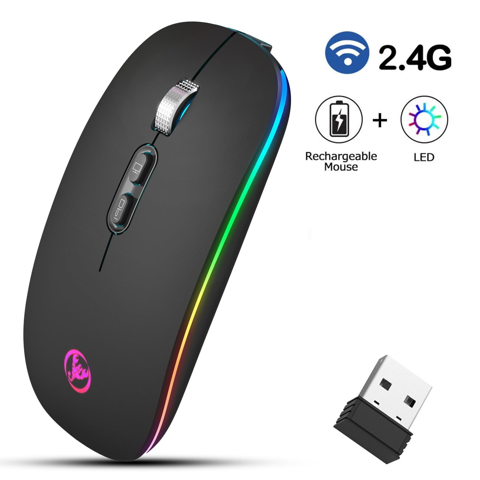 Wireless Mouse for Laptop, Rechargeable Slim 2.4G Computer Mouse with ...