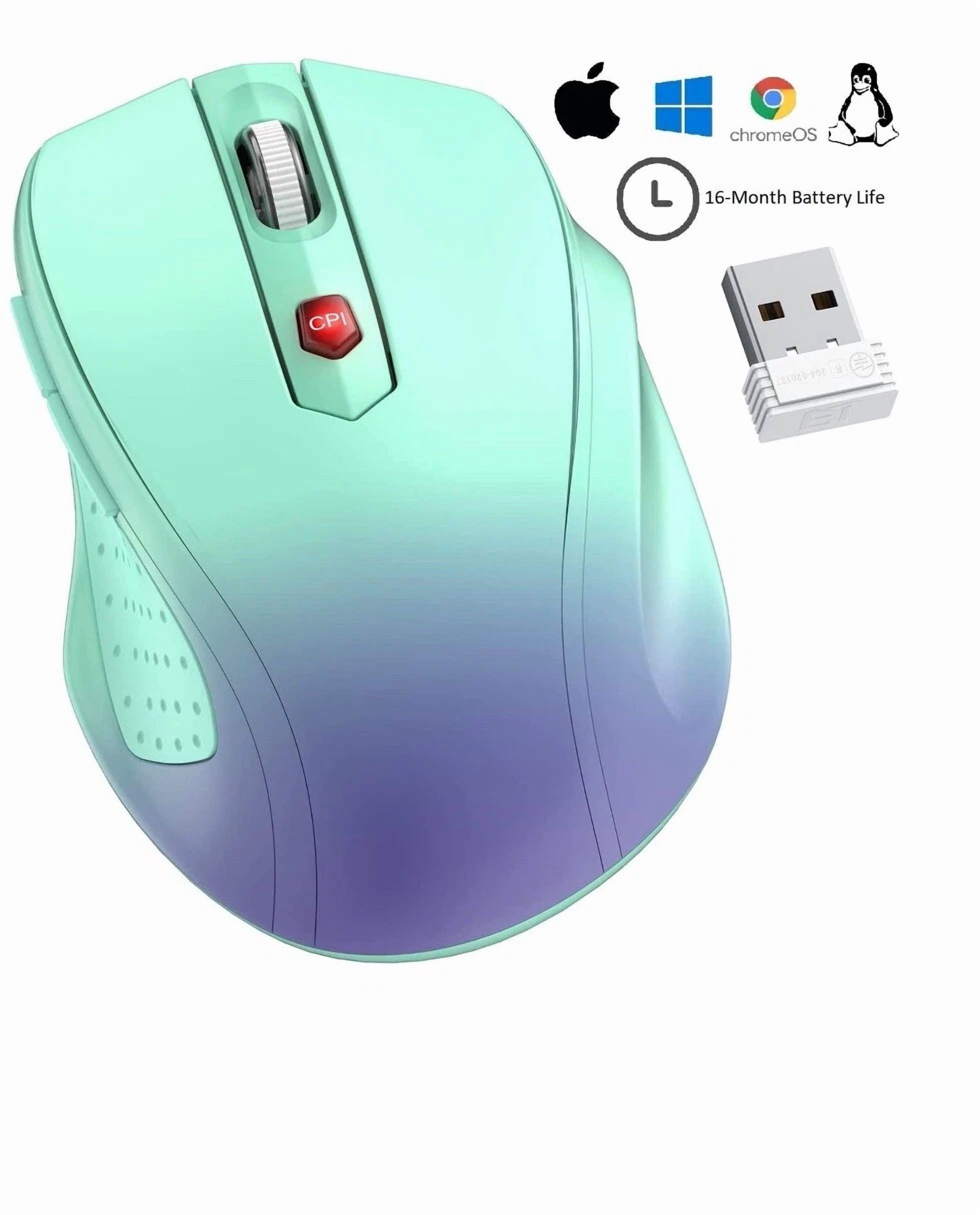 Wireless Mouse With Usb Receiver, 2.4G Ergonomic Portable Optical ...
