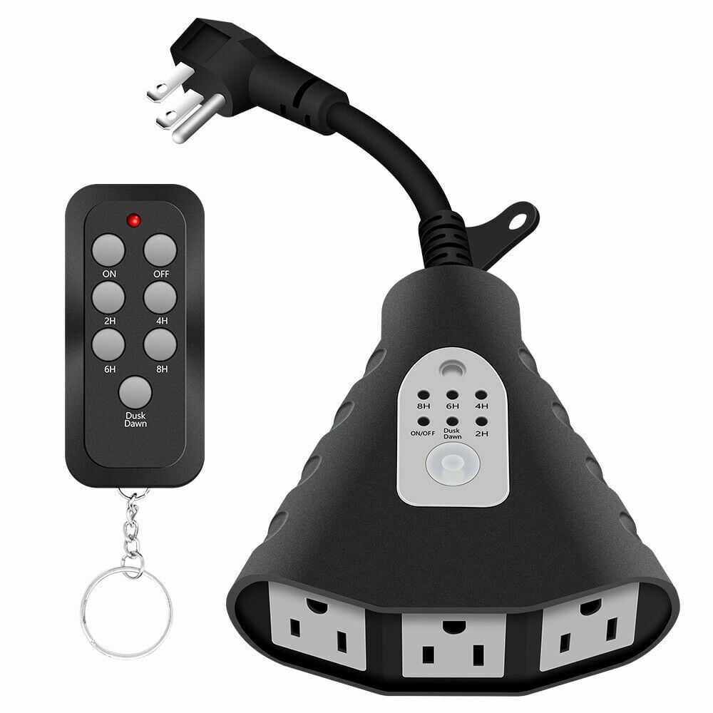 Wireless Outdoor Remote Control with Timer, Sensor, 3 Outlets, 100ft RF ...