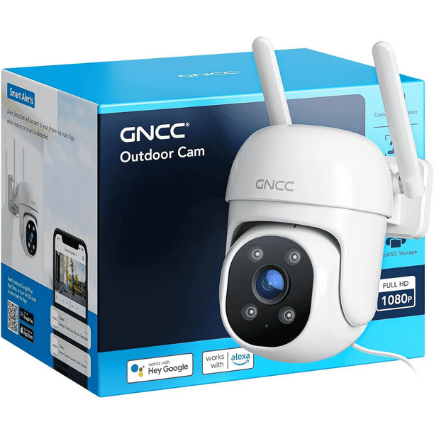 GNCC 1080P Outdoor Security Camera, Wired WiFi, 360° View PTZ, Color ...