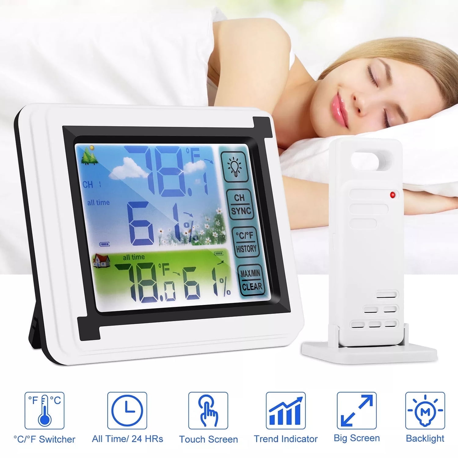 Wireless Outdoor Weather Station with 3 Sensors - Large Color Display ...