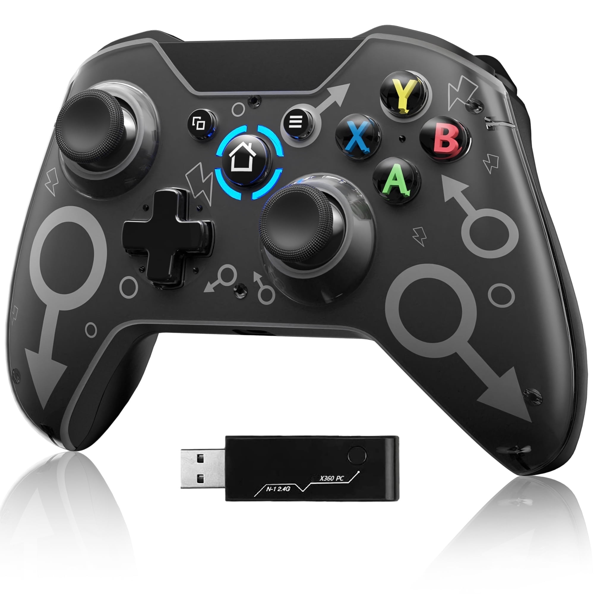 Wireless PC Game Controller with 2.4G Adapter Dual Vibration, Ergonomic ...