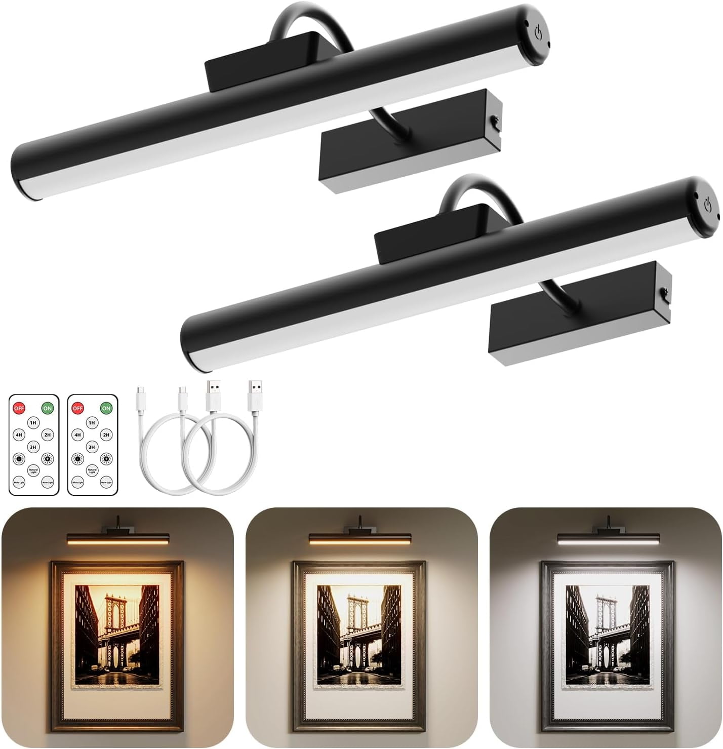 Wireless Picture Light with Remote, Battery Operated Wall Sconce ...