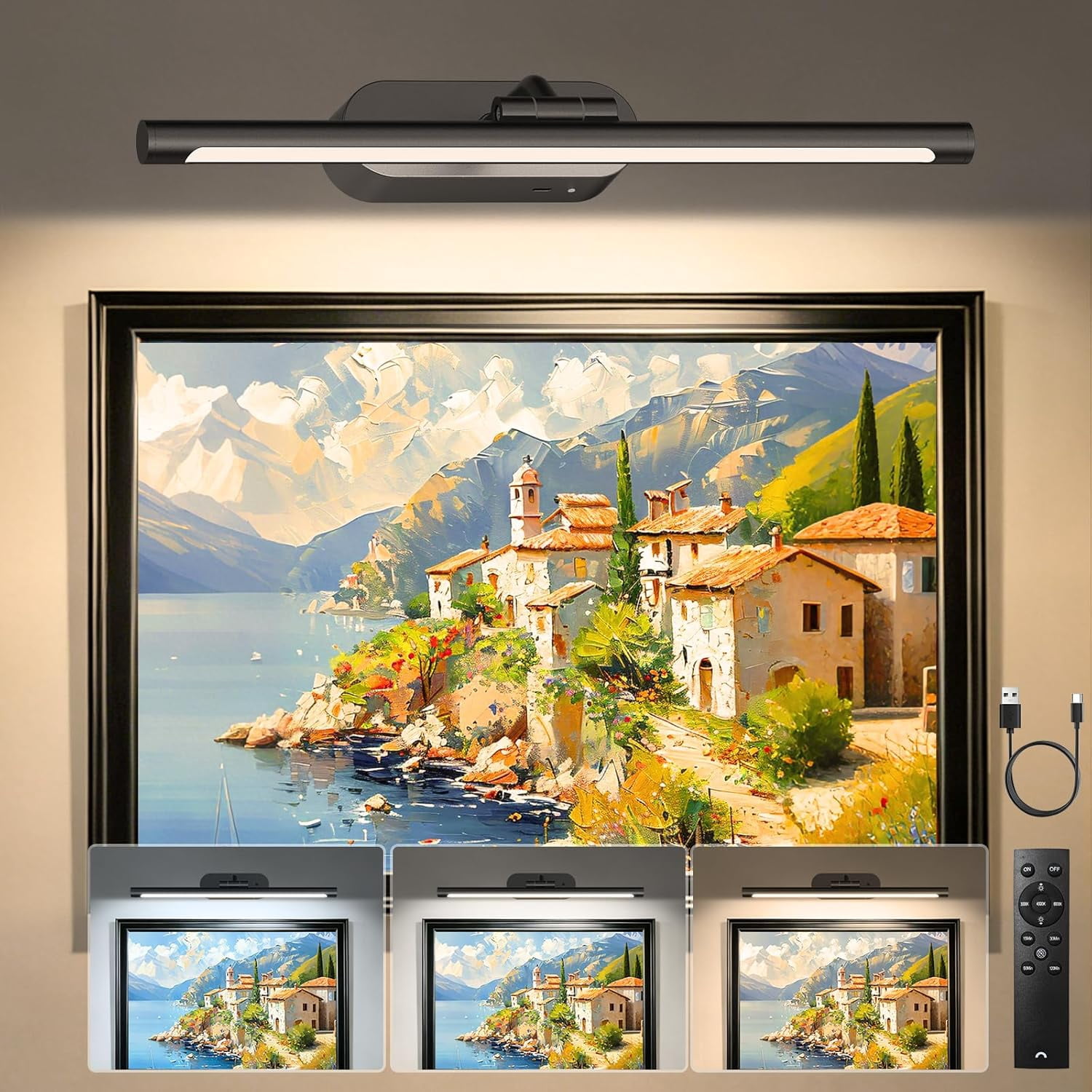 Wireless Picture Light for Wall: 16" Rechargeable Art Light with Remote ...