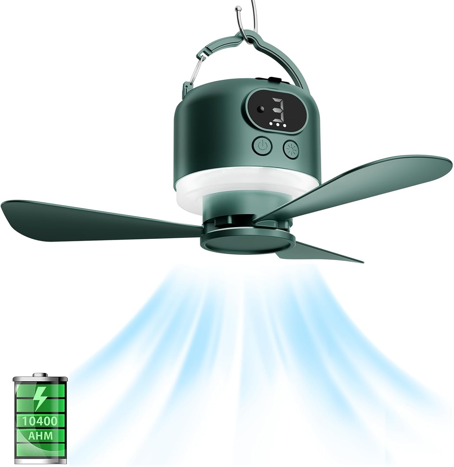 Wireless Portable Ceiling Fan with Remote, 3-Blade Design, 10040mAh ...