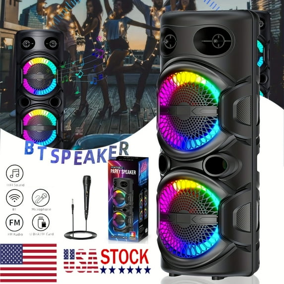 Wireless Portable Speaker - Dual 8" Woofers, USB Rechargeable, Built-in ...