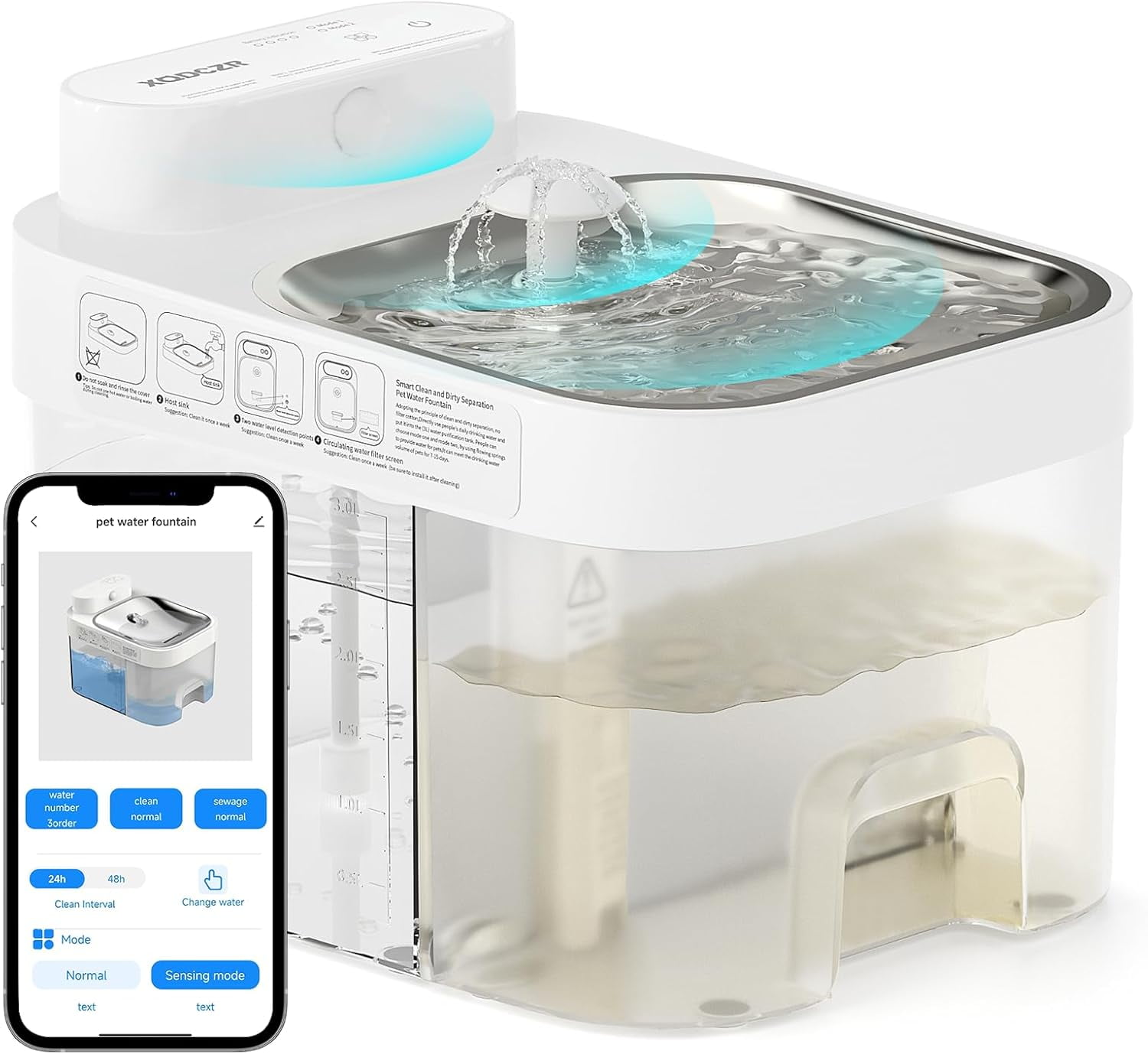 Wireless Pump Cat Water Fountain, 3L/101oz Pet Water Fountain for Cats ...