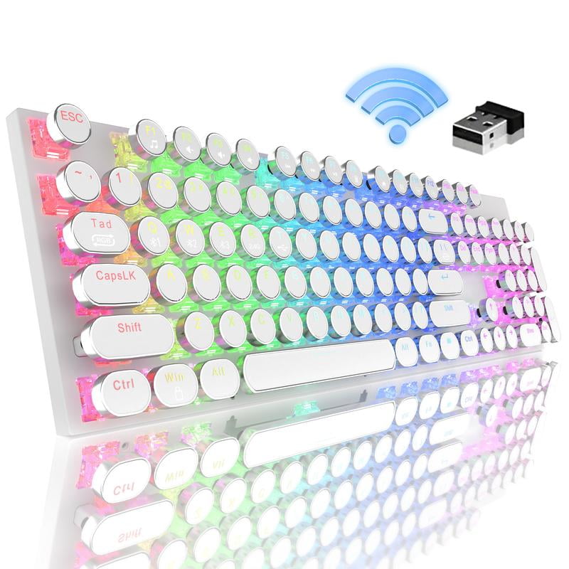 Wireless Punk Typewriter Mechanical BLACK Keyboard Round Keycaps And ...