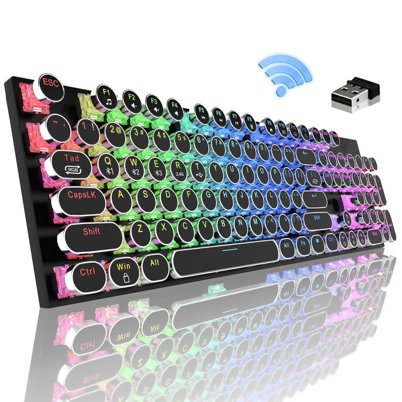 Wireless Punk Typewriter Mechanical BLACK Keyboard Round Keycaps And ...