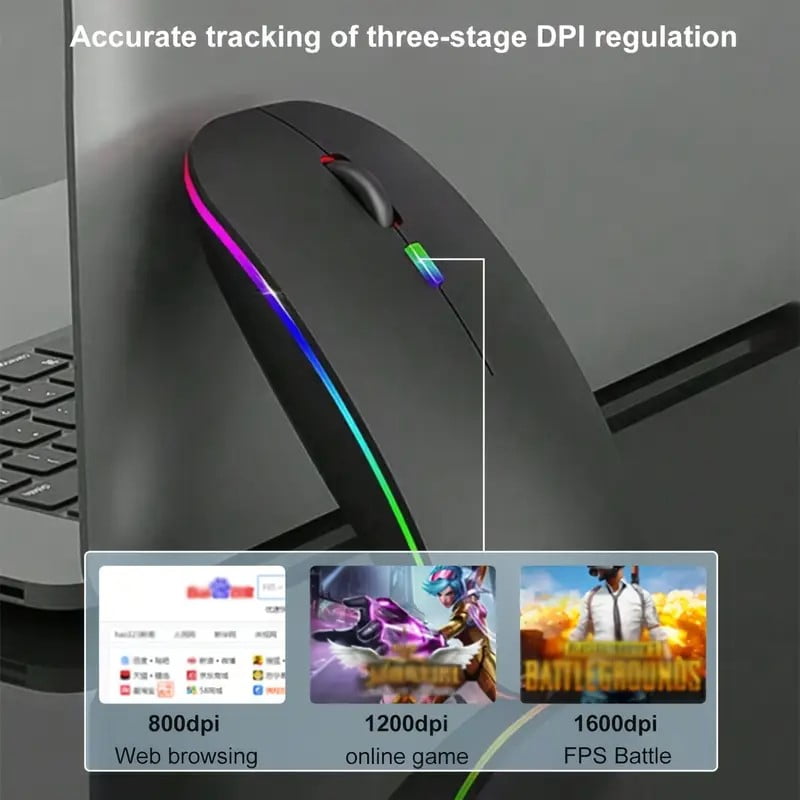 Wireless RGB Ergonomic Mouse - Rechargeable USB Silent Mouse for Laptop ...
