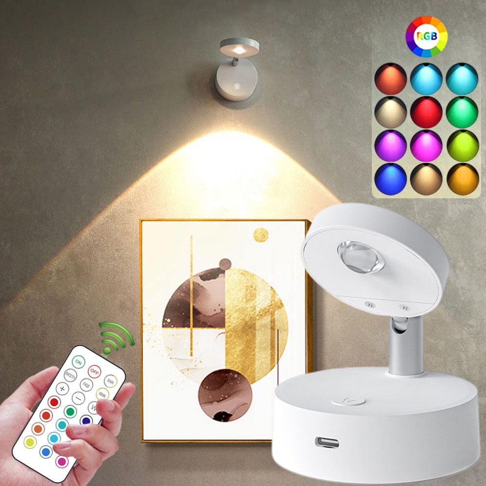 Wireless RGB Remote Control Spotlight Rechargeable Accent Lights LED ...