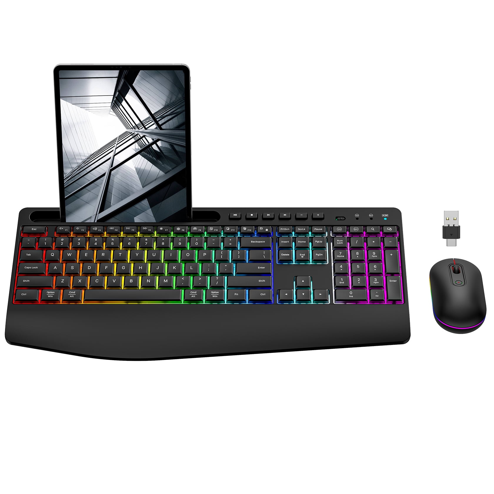 Wireless Keyboard & Mouse Combo, RGB Backlit, 22 Modes, 3 Brightness ...