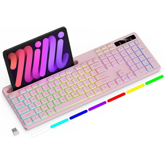 Wireless Rechargeable Keyboard with 7-Color RGB Backlit, Full-Size 2.4G ...
