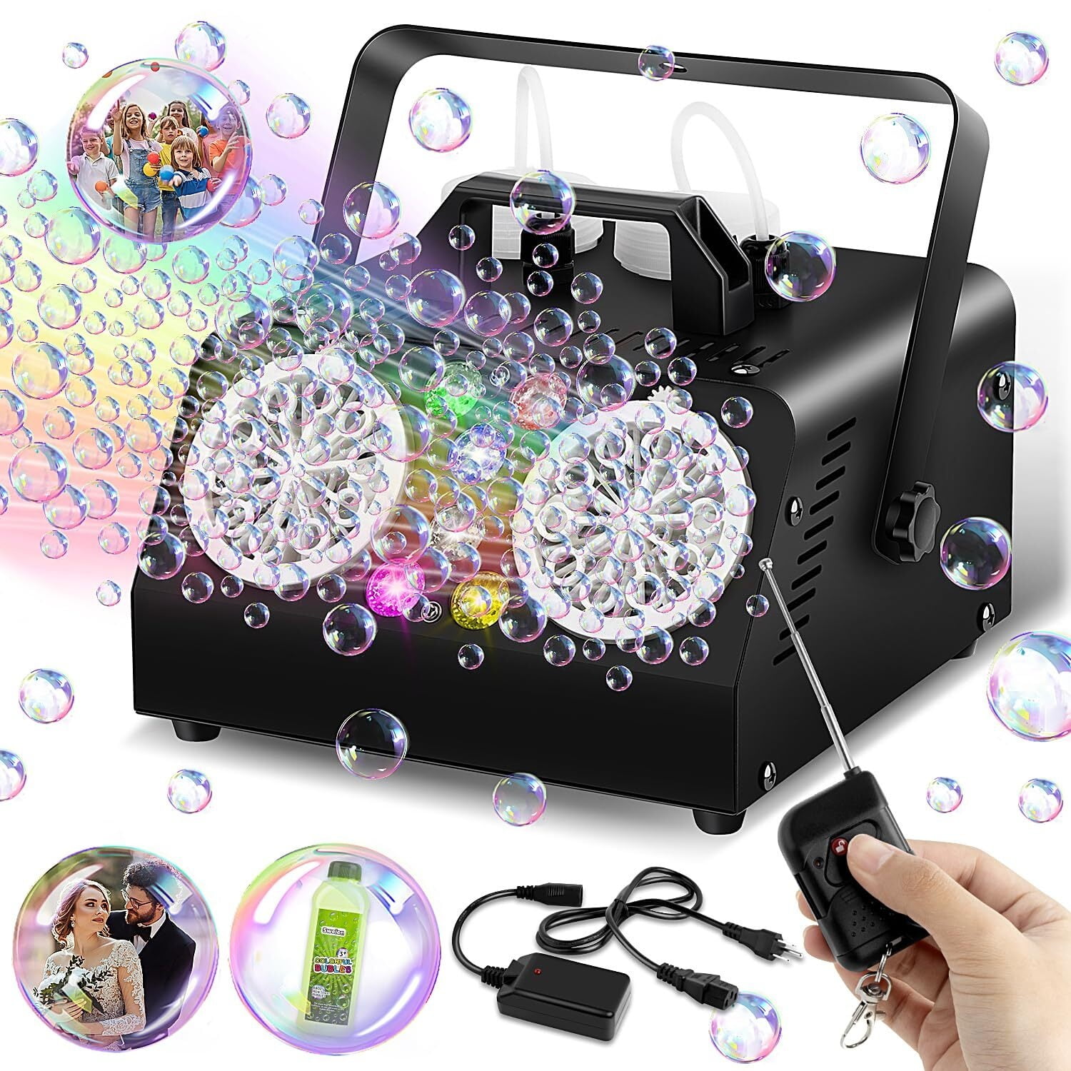 Wireless Remote Control Bubble Machine, Bubble Machine for Kids, With 6 ...