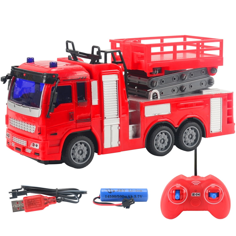 Wireless Remote Control Fire Truck Toy Cars with LED Lights Engineering ...