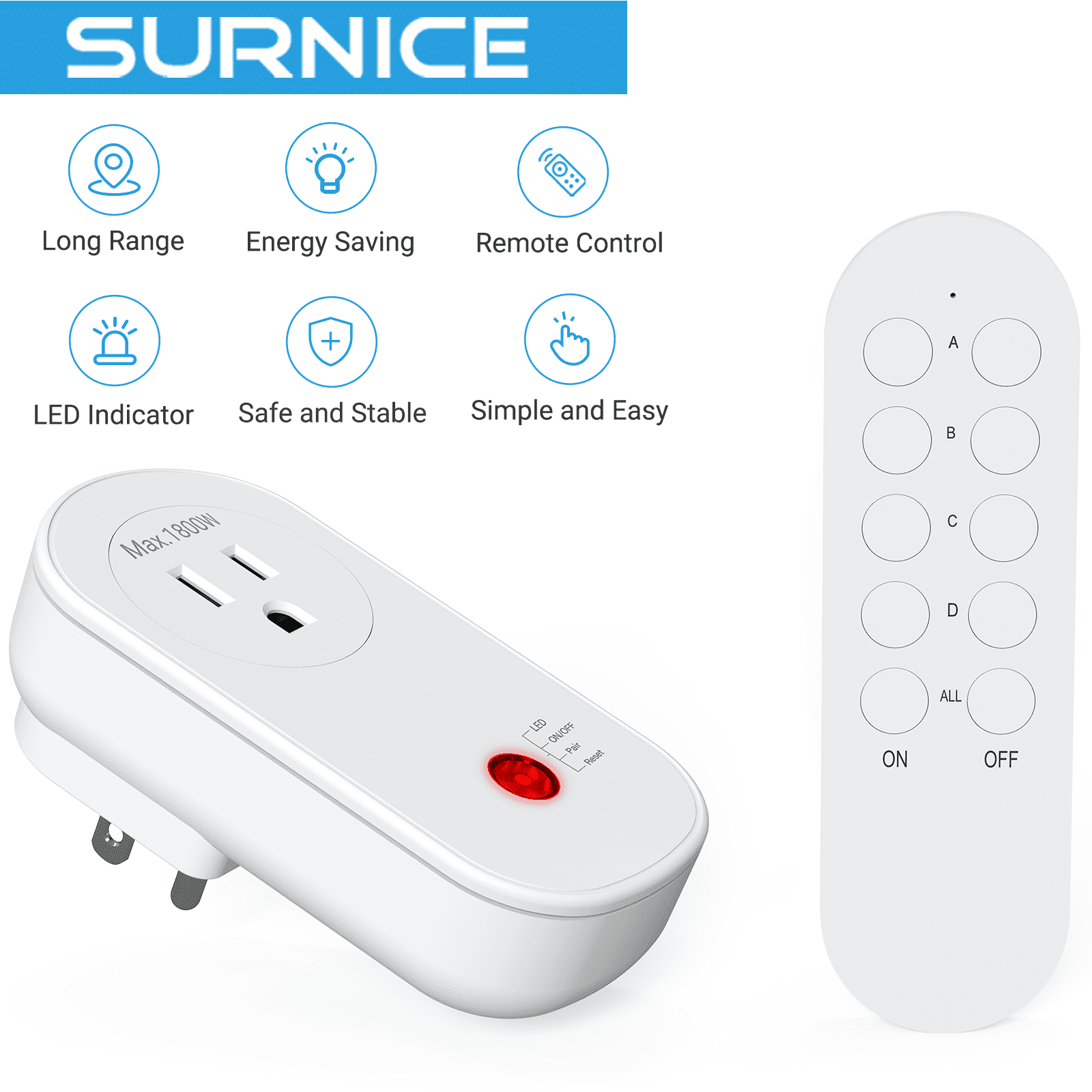 Wireless Remote Control Outdoor Socket With Switch 130ft Range 1800w 15a 1 Surnice Outlet 1