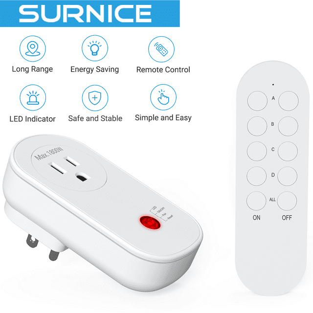 Wireless Remote Control Outdoor Socket with Switch, 130ft Range, 1800W ...