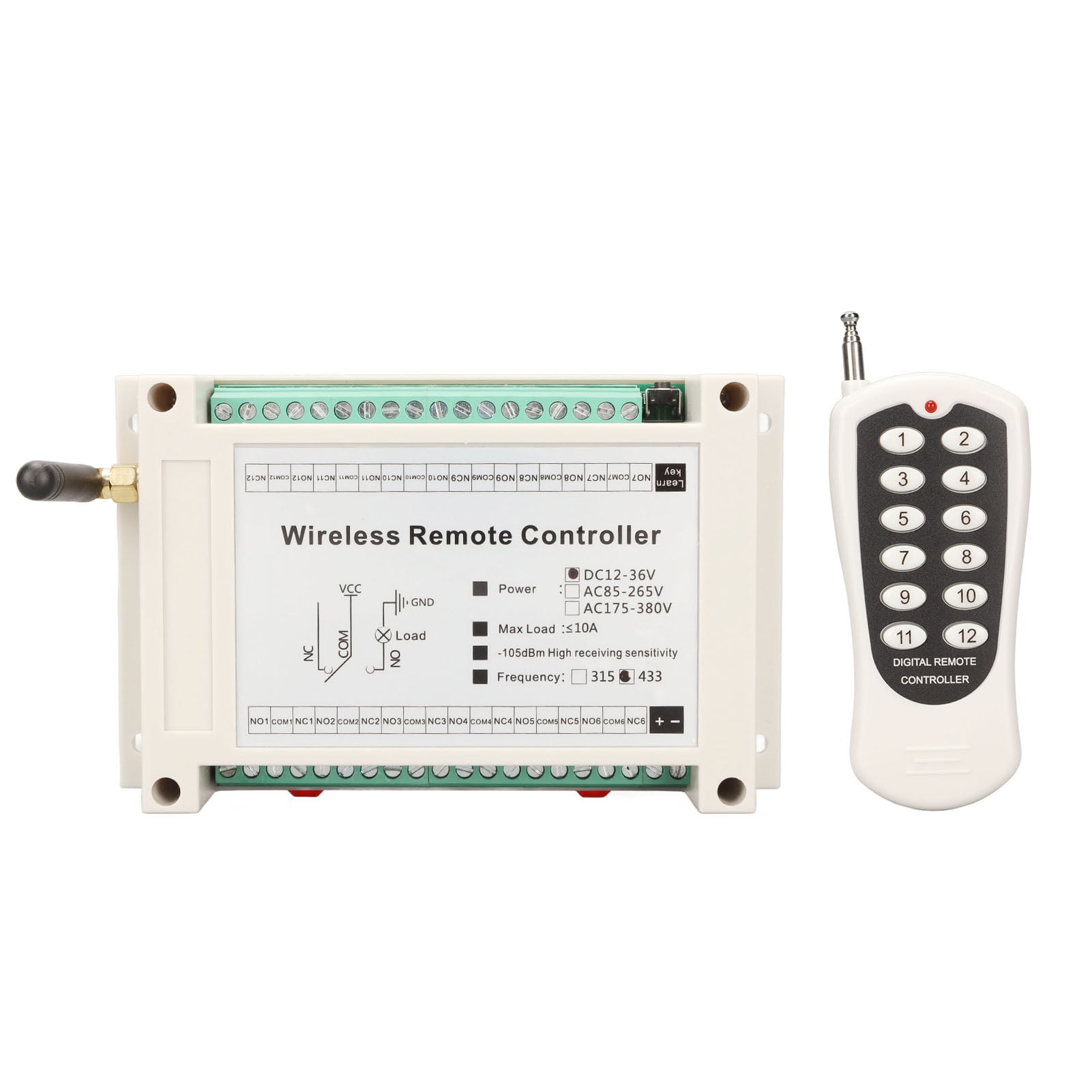 Wireless Remote Control System 12 Channel RF 10A Relay Receiver with ...