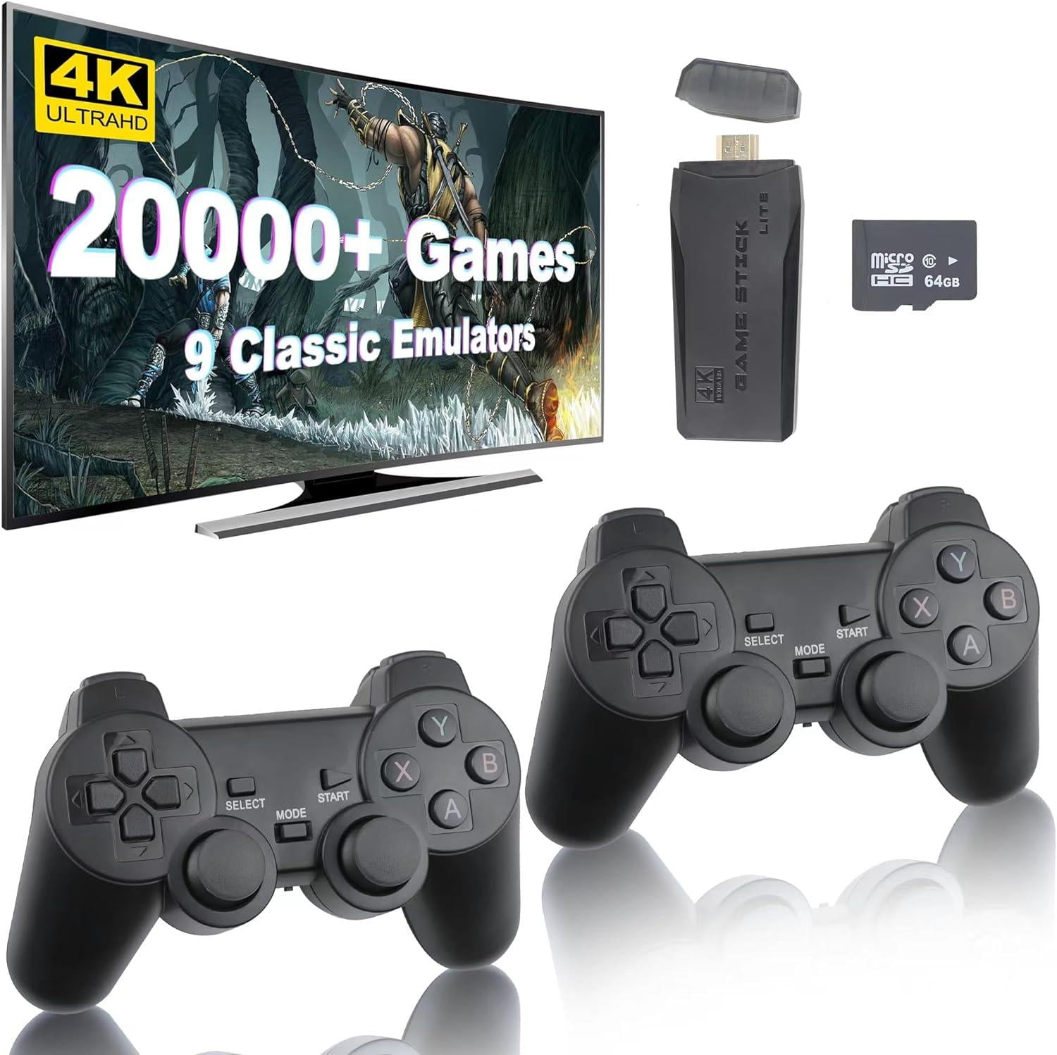 Wireless Retro Game Console, Retro Stick with Built-in 9 Emulators, 20,000+ Games, 4K HDMI ...