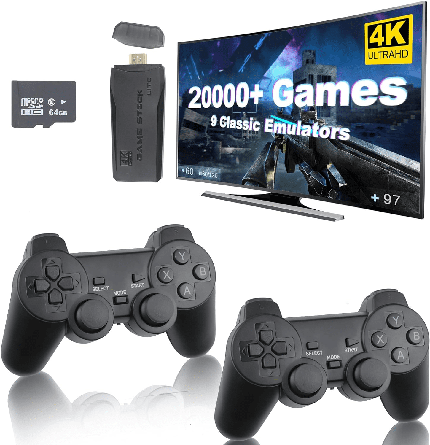 Wireless Retro Game Console, Retro Game Stick with Built-in 9 Emulators, 20,000+ Games, 4k Hdmi ...